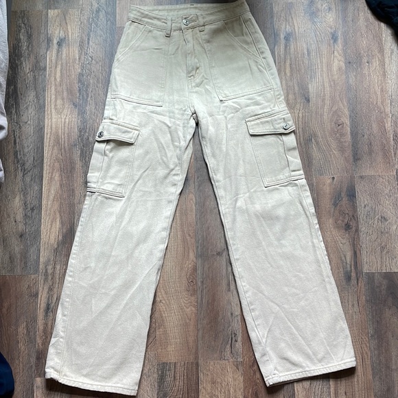 Cider | Pants & Jumpsuits | Cider Solid Cargo Jeans In Color Khaki | Poshmark